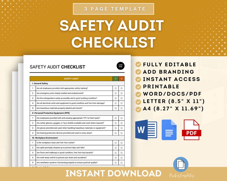 Workplace Safety Audit Checklist Template, Safety Inspection Form ...