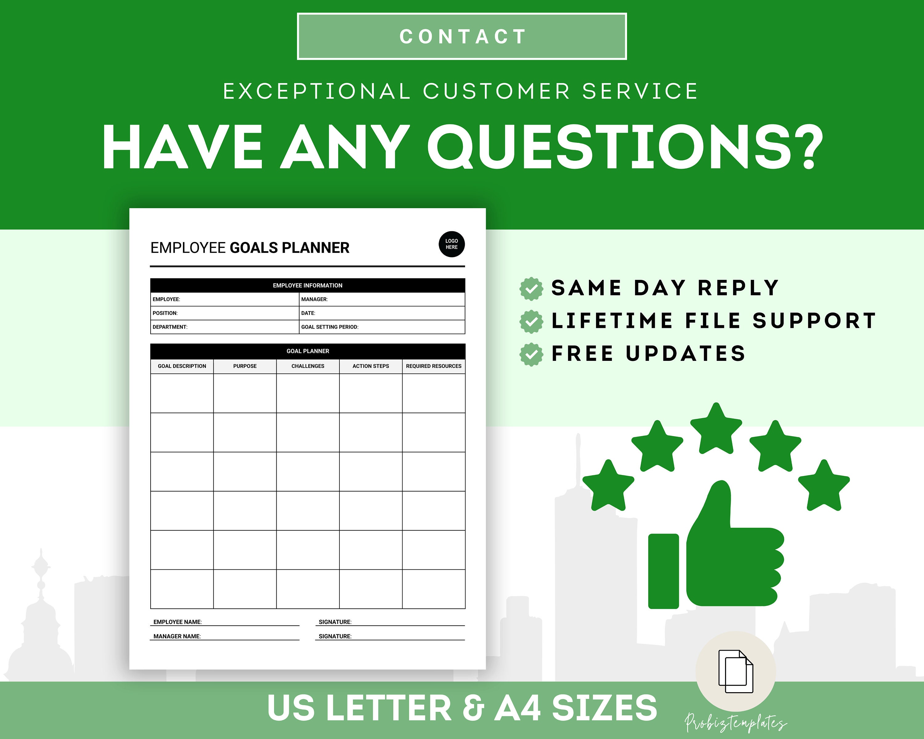 Employee Goals Planner Template, Goal Setting, Goal Tracking, Goal ...