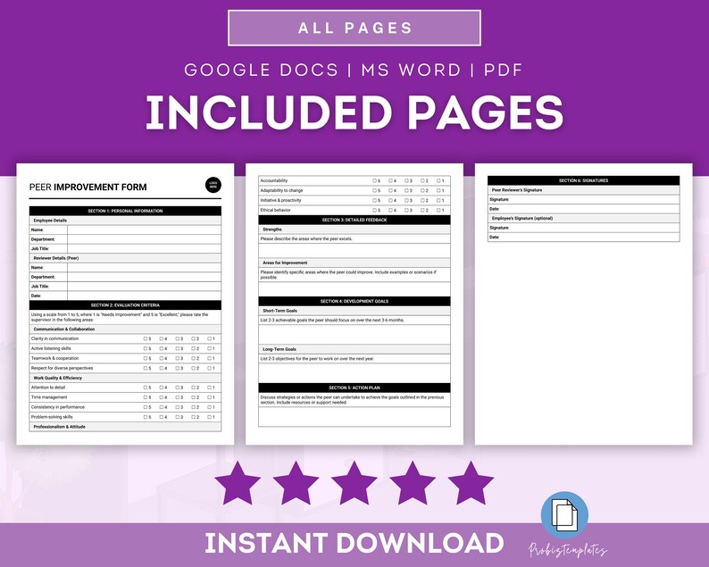 Peer Improvement Form Template, Peer Feedback Form, Employee Peer ...