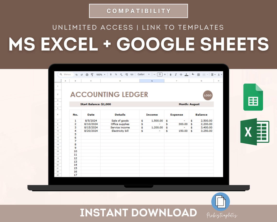 Accounting Ledger Template, Customizable Financial Ledger Form, Ledger ...