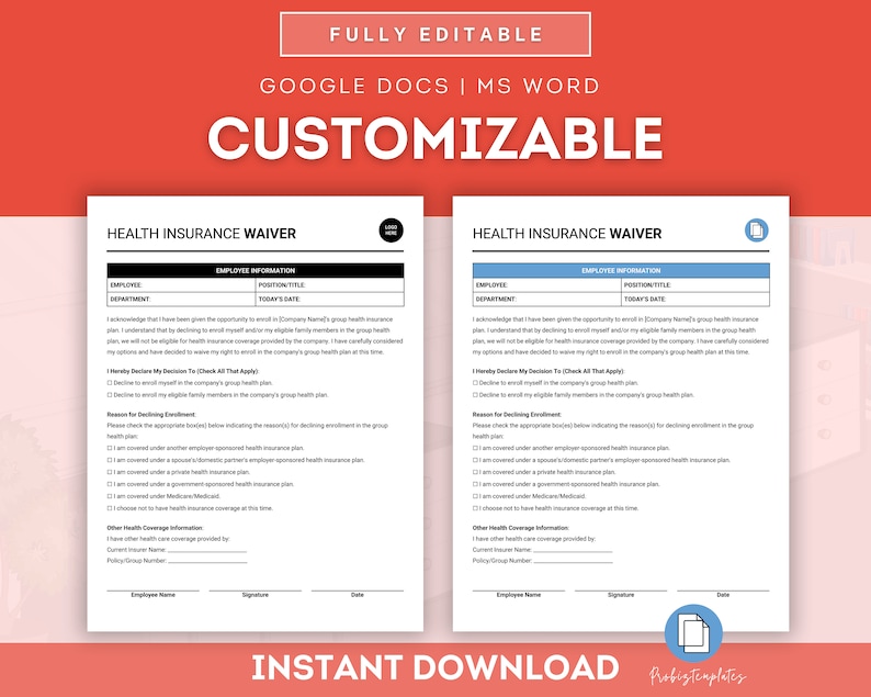 Health Insurance Waiver Form, Health Coverage Opt-out Form, Medical ...