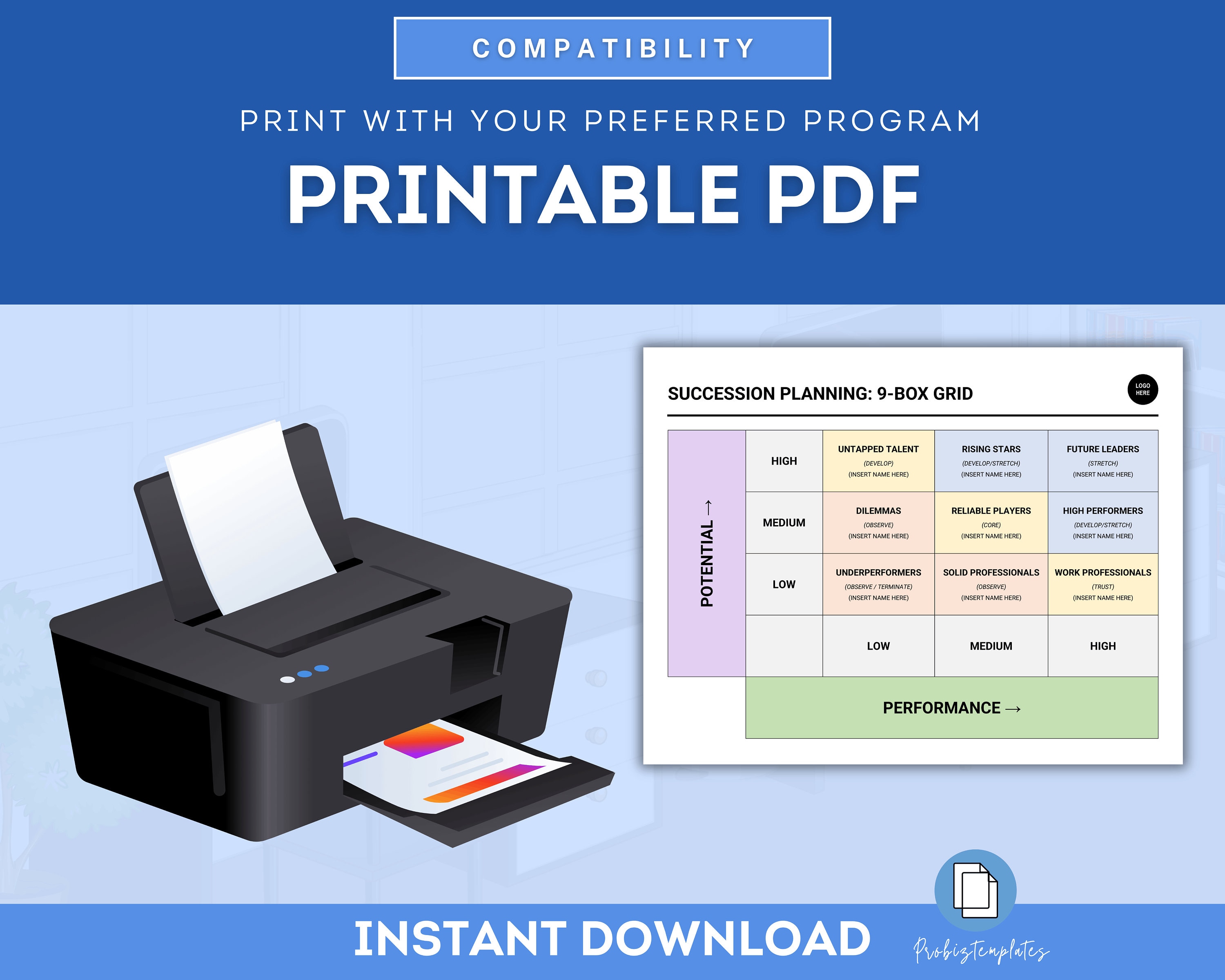 Succession Planning 9 Box Grid Template, Talent Assessment Matrix ...