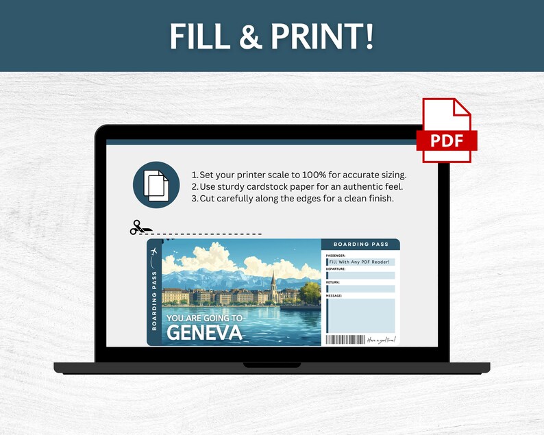 Printable Geneva Surprise Gift Ticket, Editable Switzerland Vacation ...