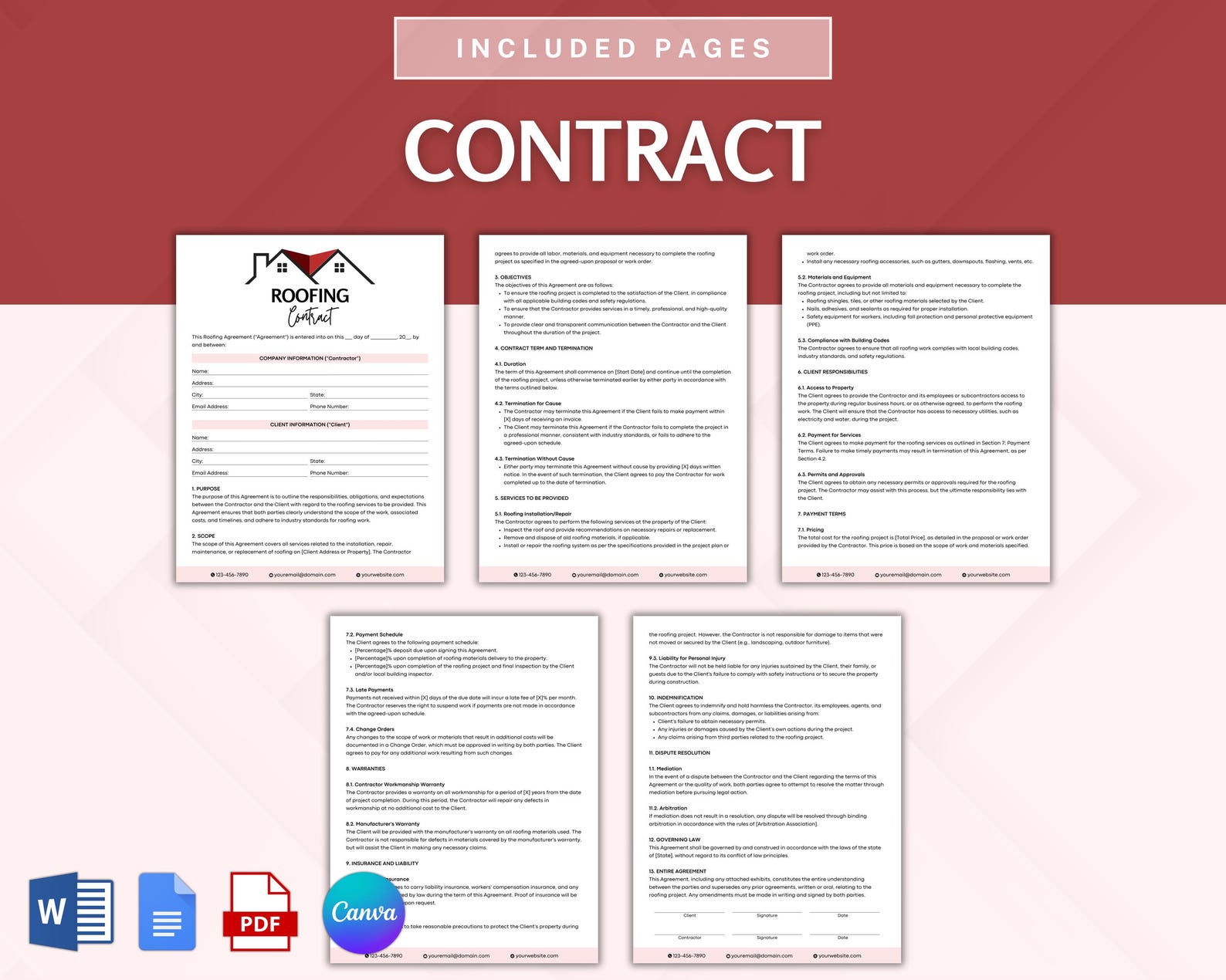 Roofing Contract Bundle, Construction Roofing Agreement Template, Roof ...