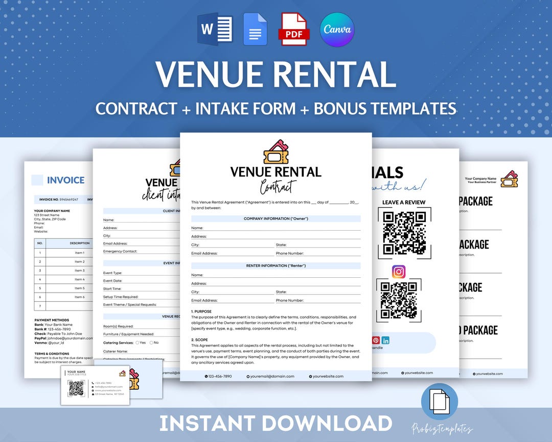Venue Rental Contract Bundle, Event Space Agreement Template, Location ...
