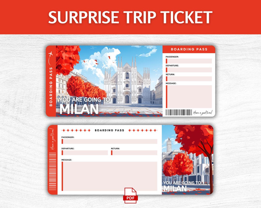 Printable Milan Surprise Gift Ticket, Editable Italy Boarding Pass ...