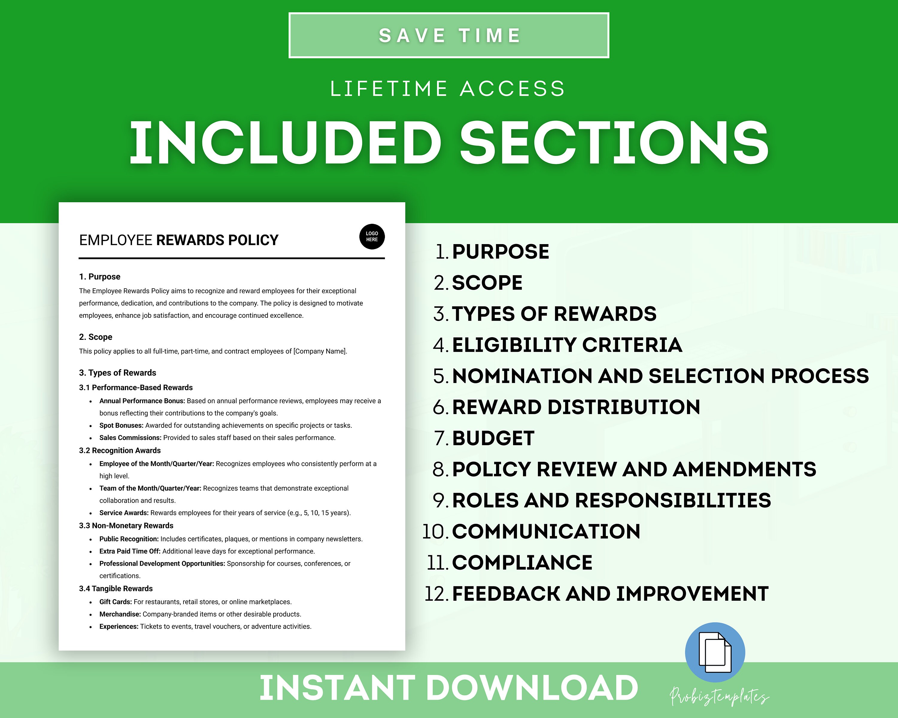 Employee Rewards Policy Template, Workplace Rewards Program, Employee ...