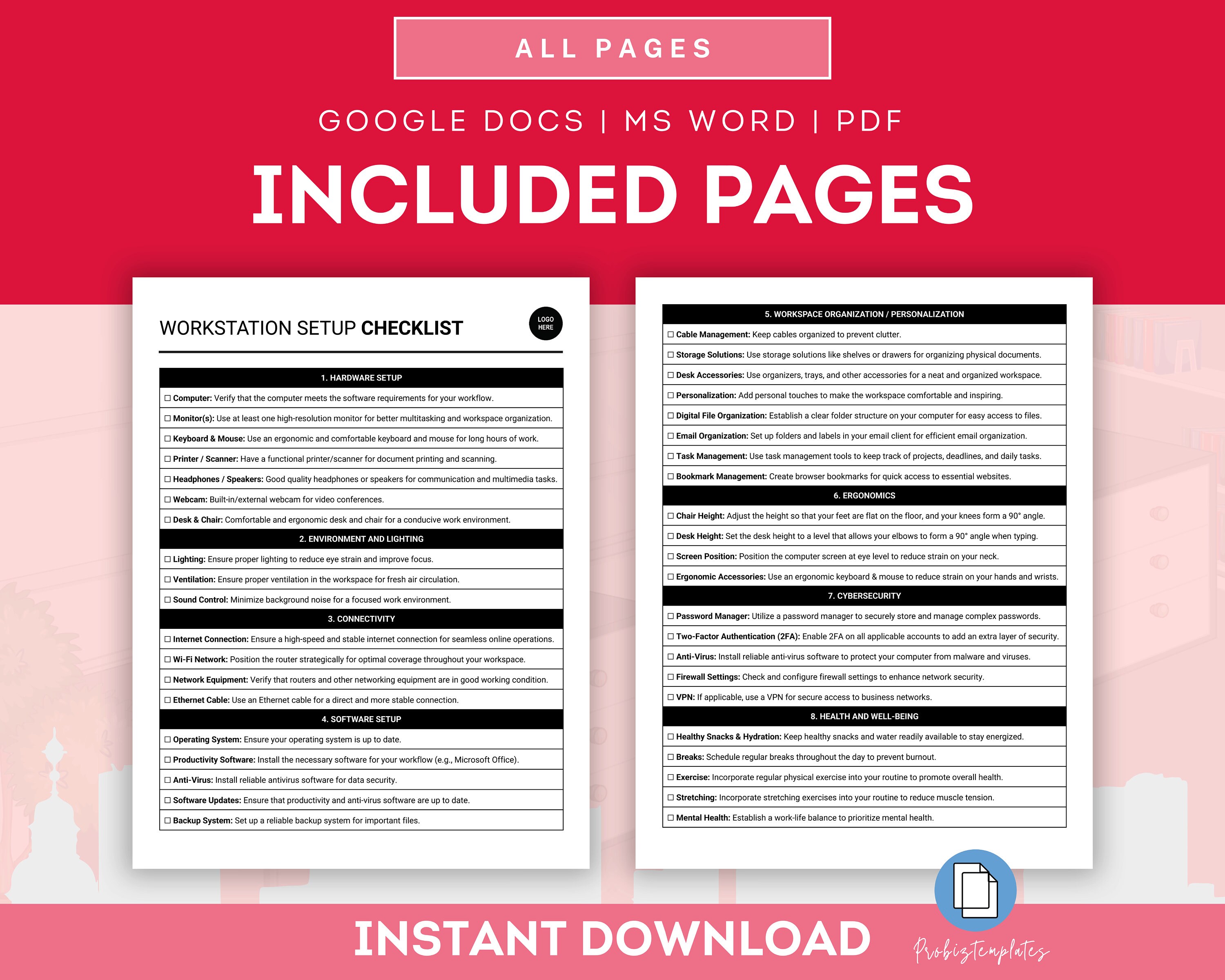 Workstation Setup Checklist, Employee Workplace Desk Setup Checklist ...
