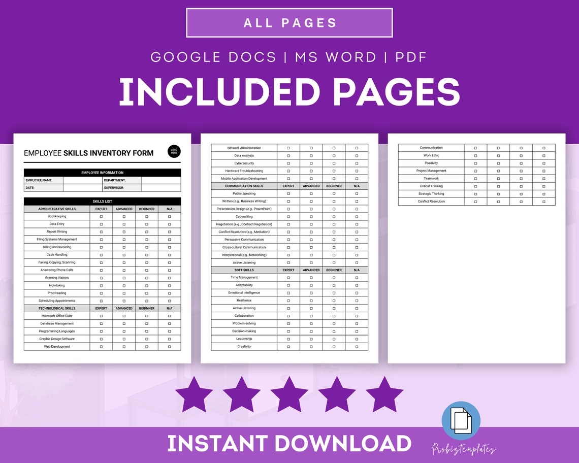 Employee Skills Inventory Form Template, Staff Competency Assessment ...