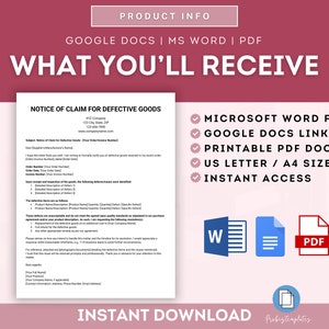 Notice of Claim of Defective Goods Letter, Defective Goods Claim ...
