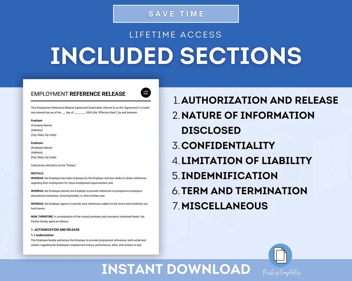 Employment Reference Release Agreement Template, Job Reference Consent ...