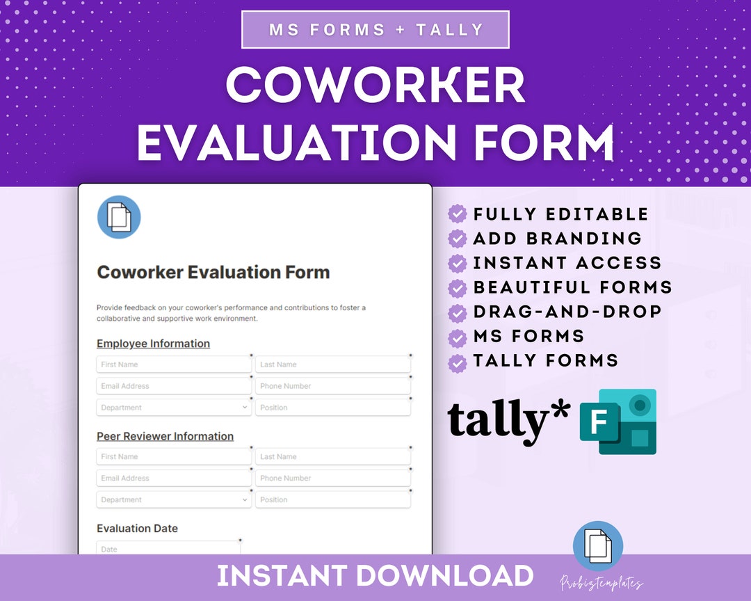 Coworker Evaluation Online Form, Peer Review, Colleague Evaluation Form ...