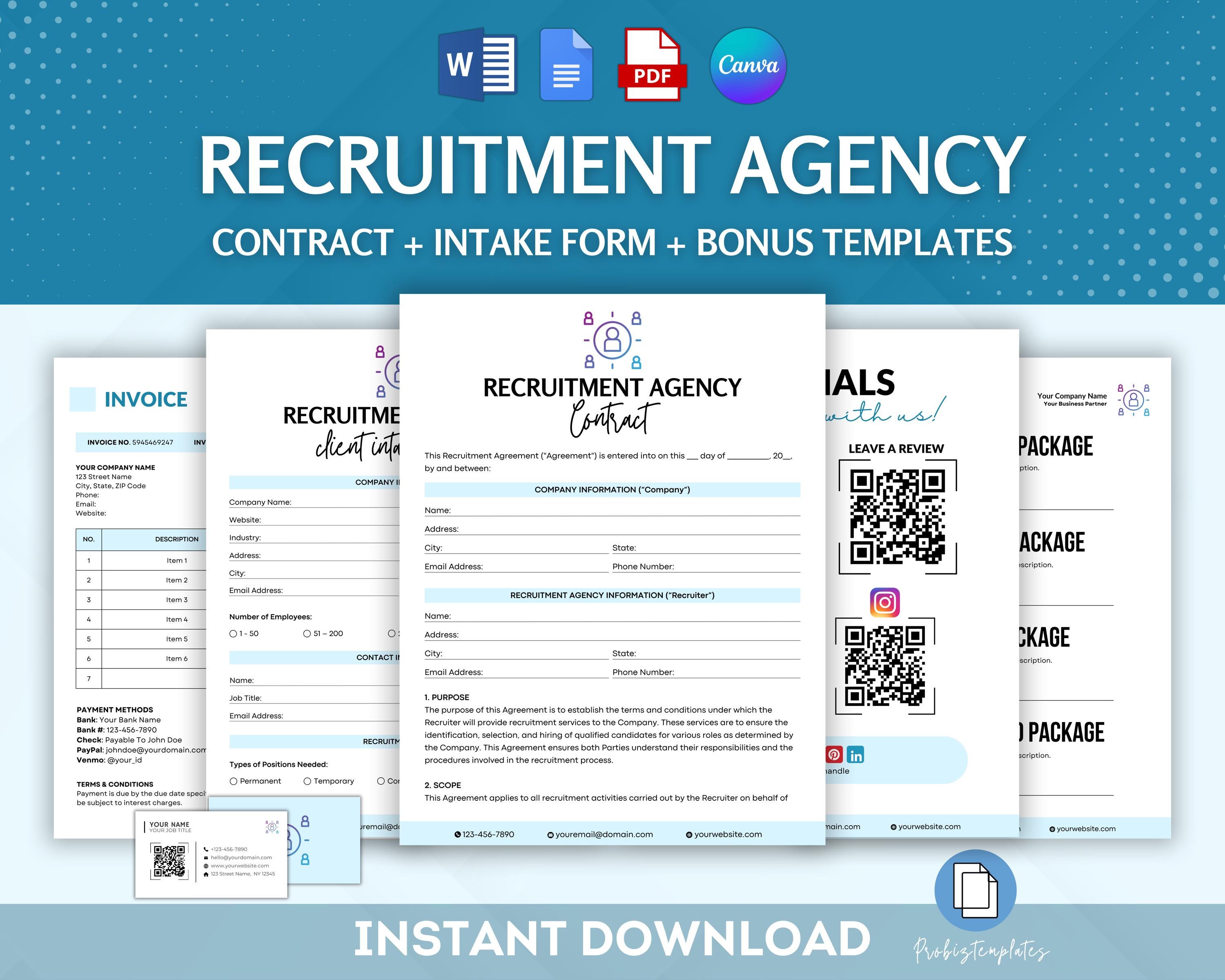 Recruitment Agency Contract Bundle, Staffing Agreement Template, Talent ...