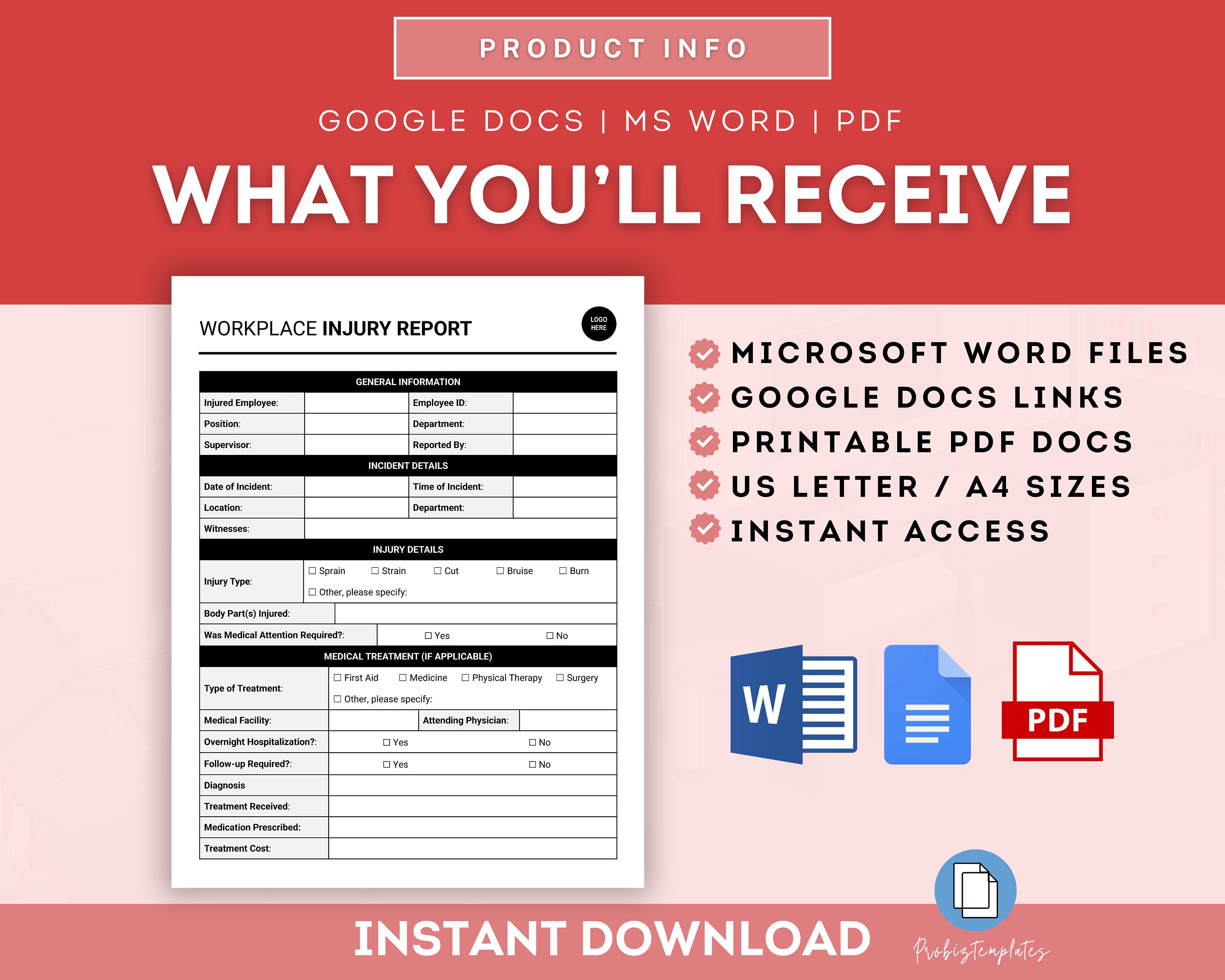 Workplace Injury Report Form Template, Work-related Injury Report ...