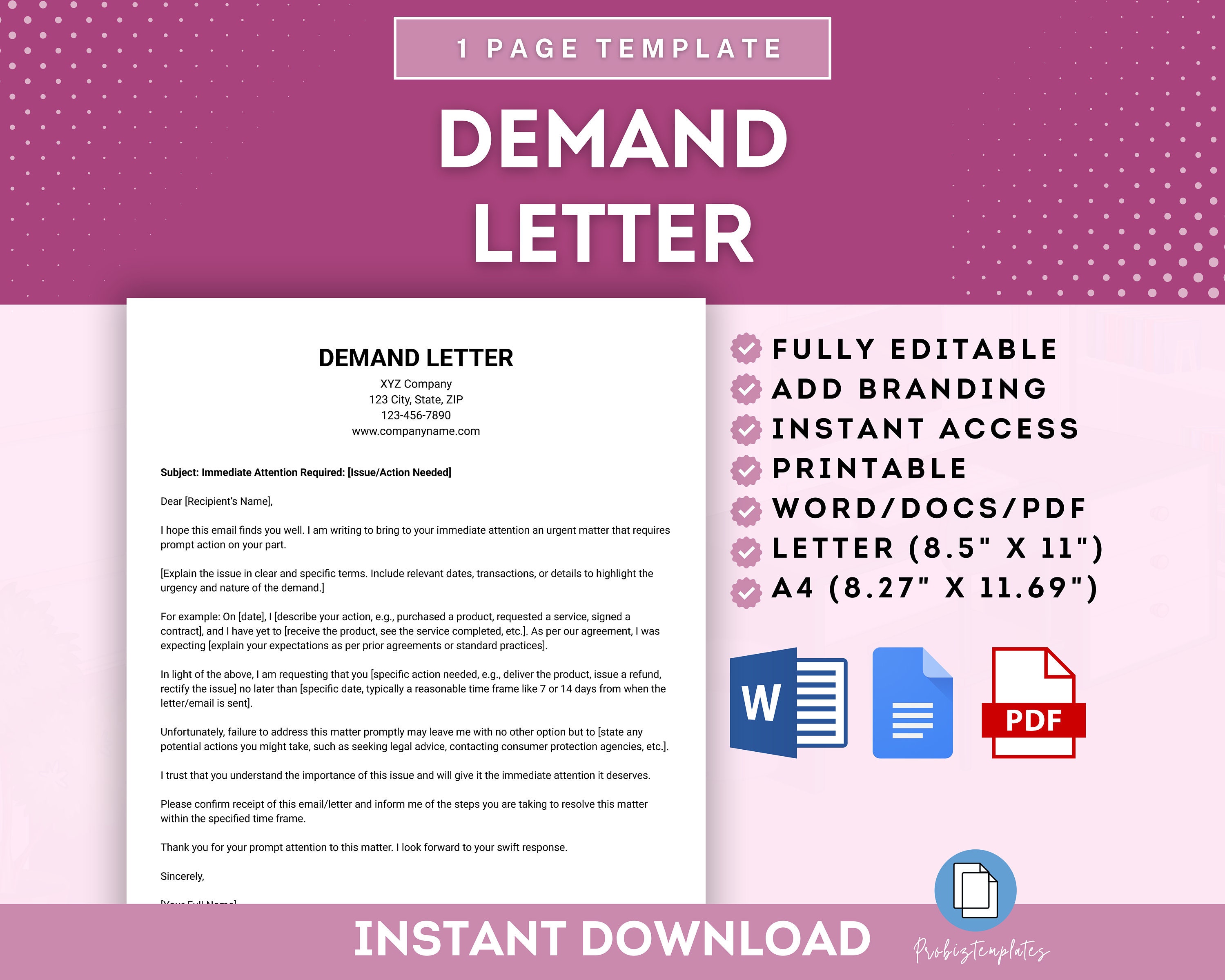 Demand Letter Template, Payment Demand Letter, Formal Demand Letter ...