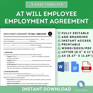 At Will Employee Employment Agreement Template, at Will Employment ...