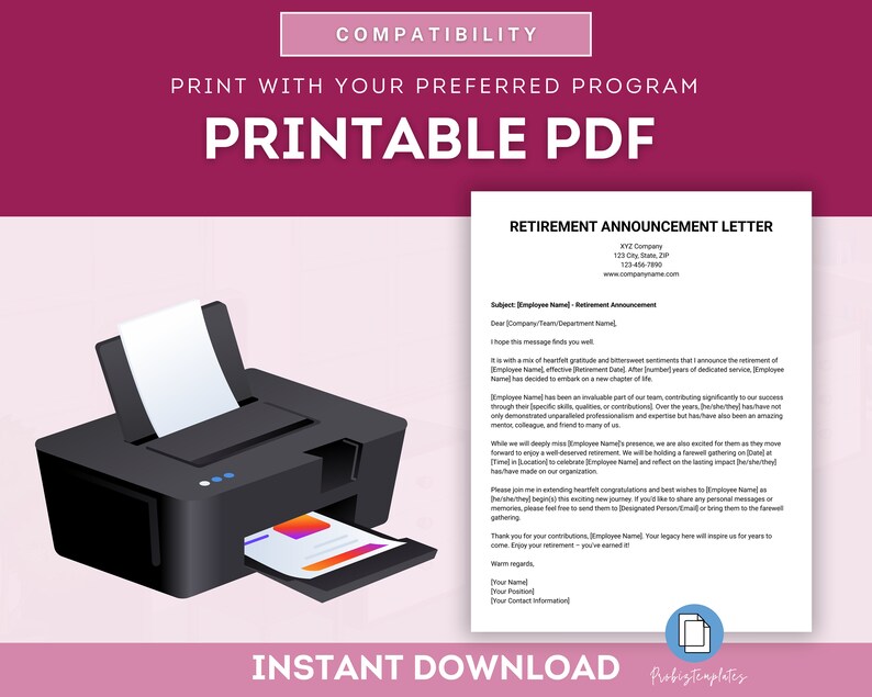 Retirement Announcement Letter Template, Employee Retirement ...