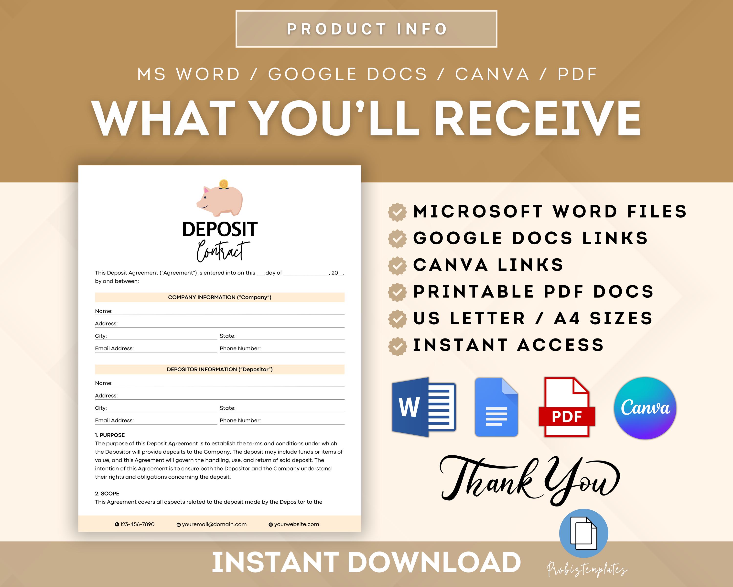 Deposit Contract Bundle, Service Booking Agreement Template, Client ...