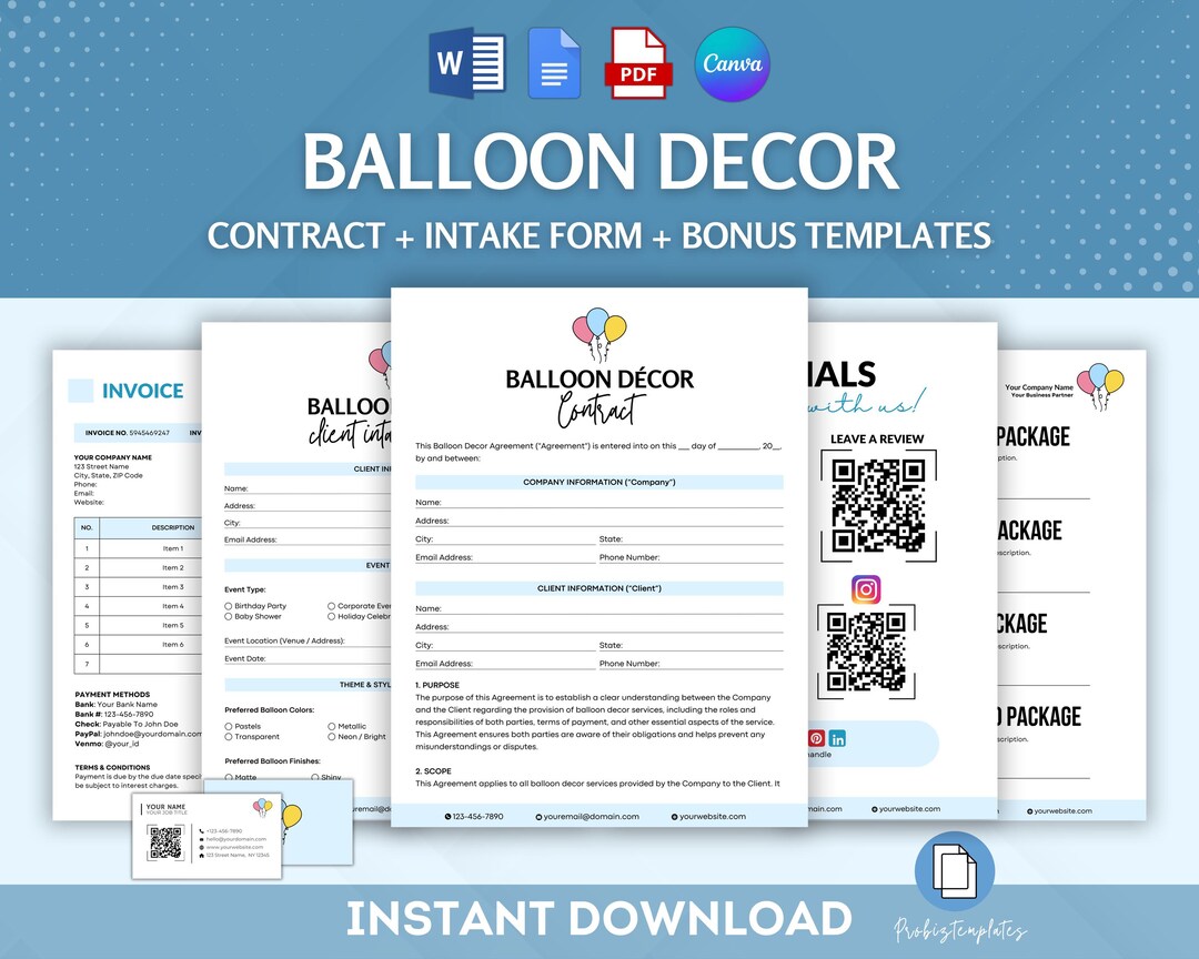 Balloon Decor Contract Bundle, Event Balloon Decoration Contract ...