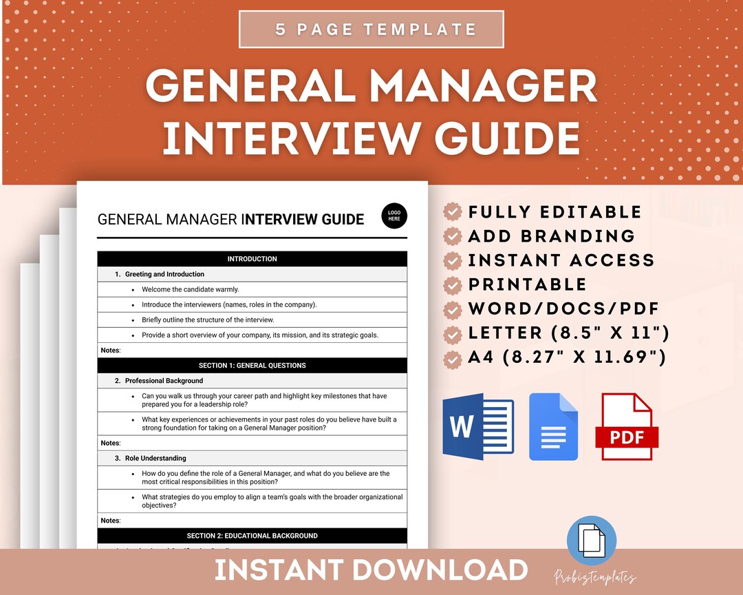 General Manager Interview Guide Template, General Management Interview ...