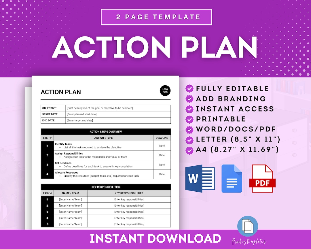 Action Plan Template, Project Planer, HR Project Goal Setting Template ...