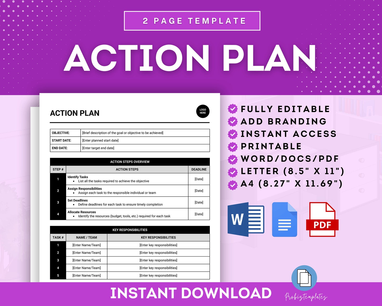 Action Plan Template, Project Planer, HR Project Goal Setting Template ...