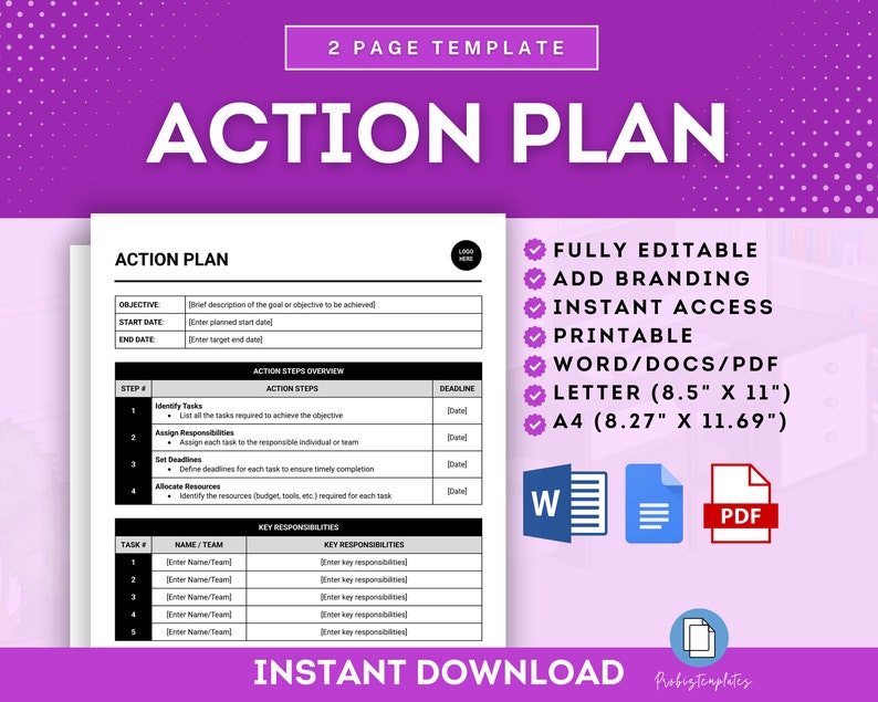 Action Plan Template, Project Planer, HR Project Goal Setting Template, Management Goal Tracker ...
