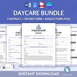 Daycare Contract Bundle, Daycare Business Starter Kit, Preschool ...