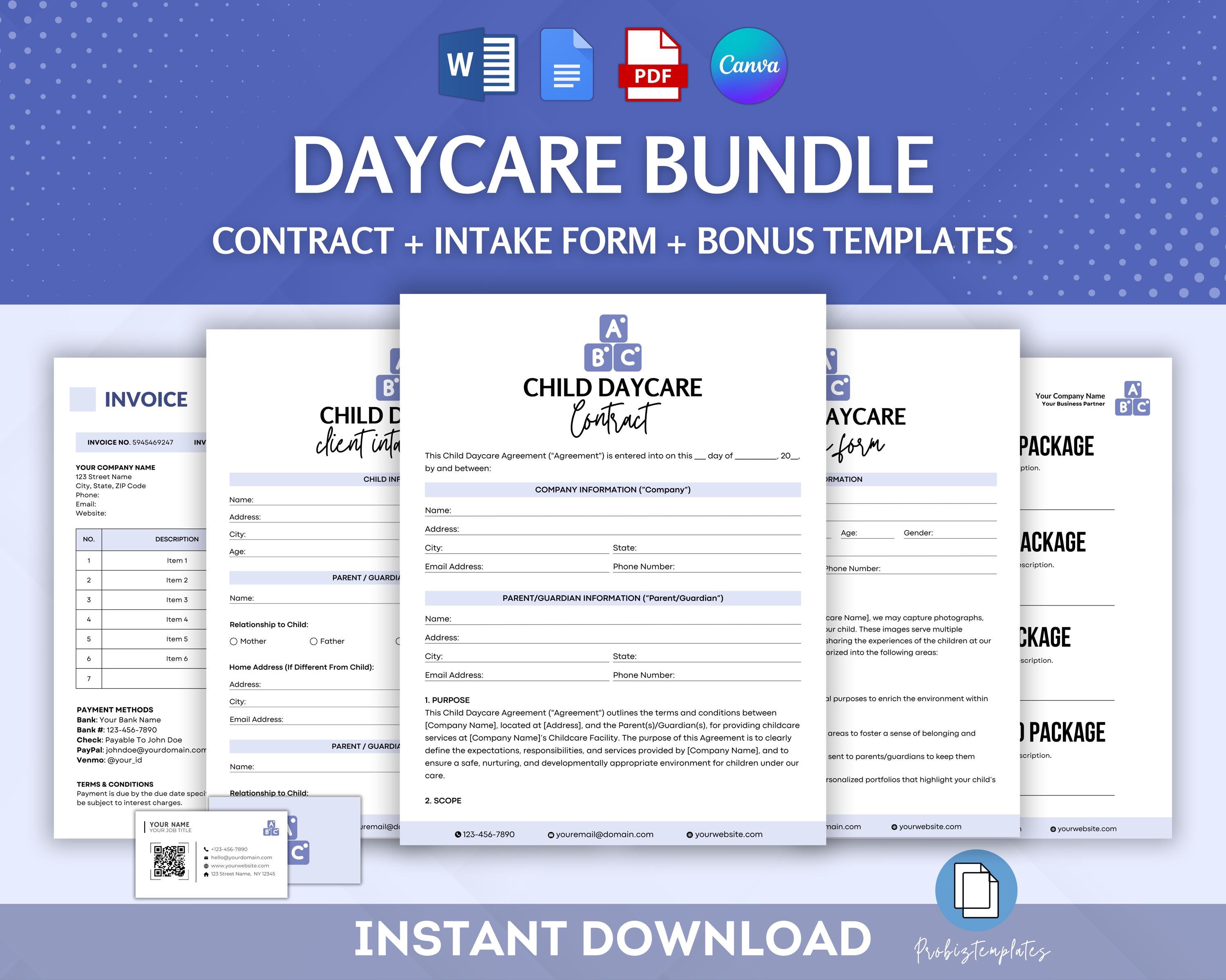 Daycare Contract Bundle, Daycare Business Starter Kit, Preschool ...