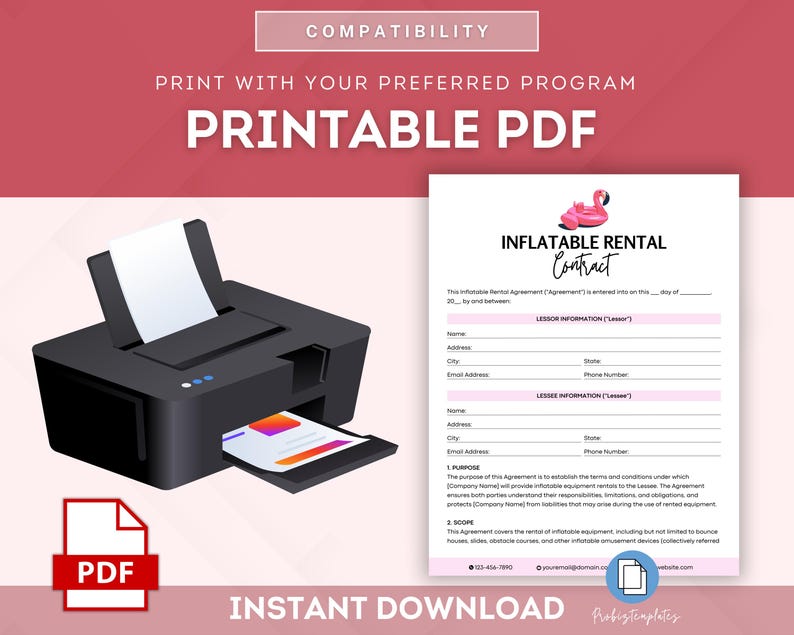 Inflatable Rental Agreement Bundle, Bounce House Contract Template ...