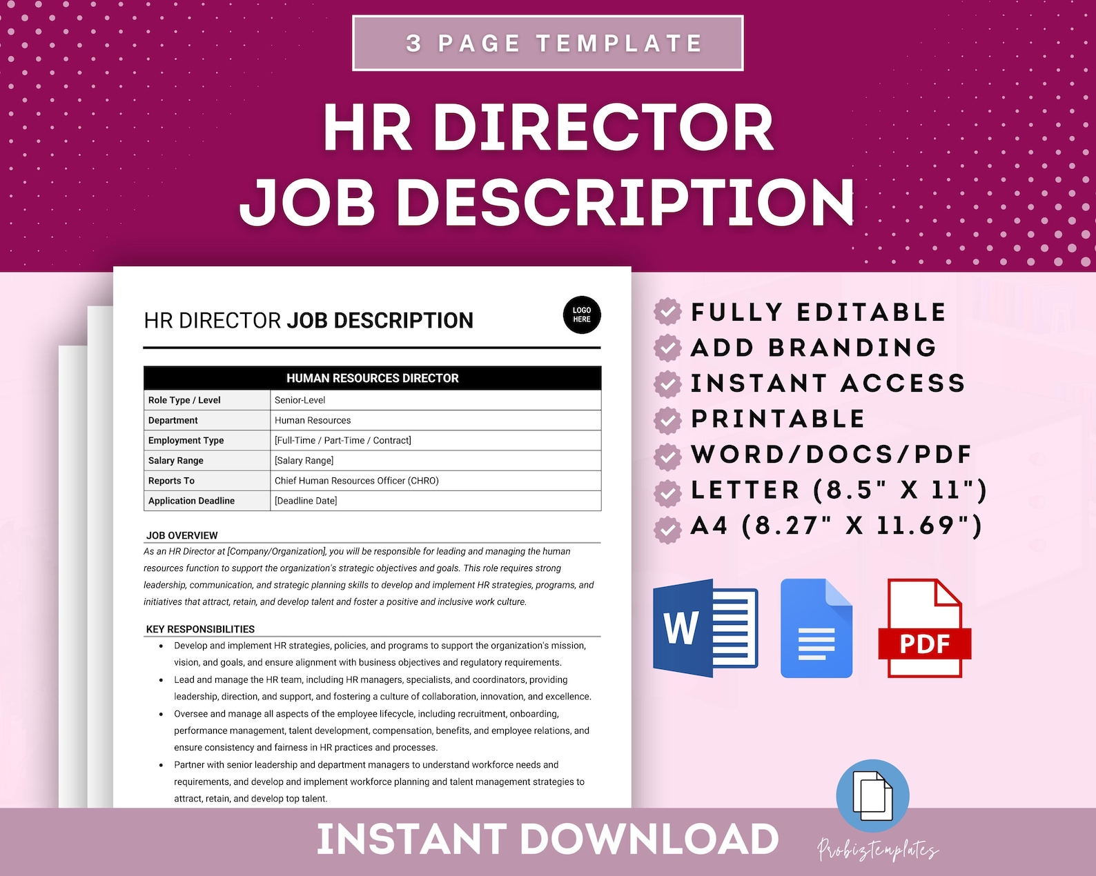 HR Director Job Description Template, Senior HR Director Role, HR ...