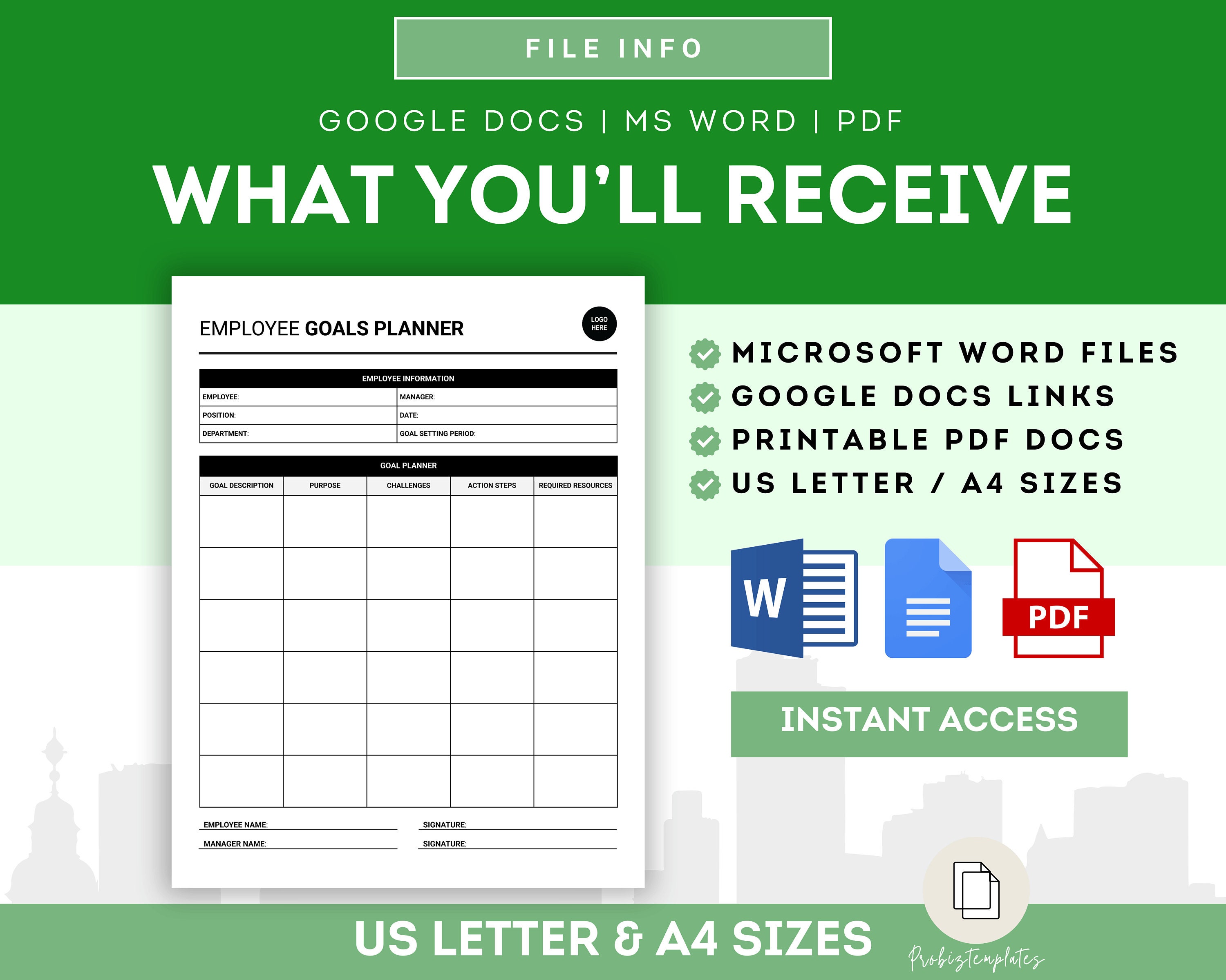 Employee Goals Planner Template, Goal Setting, Goal Tracking, Goal ...