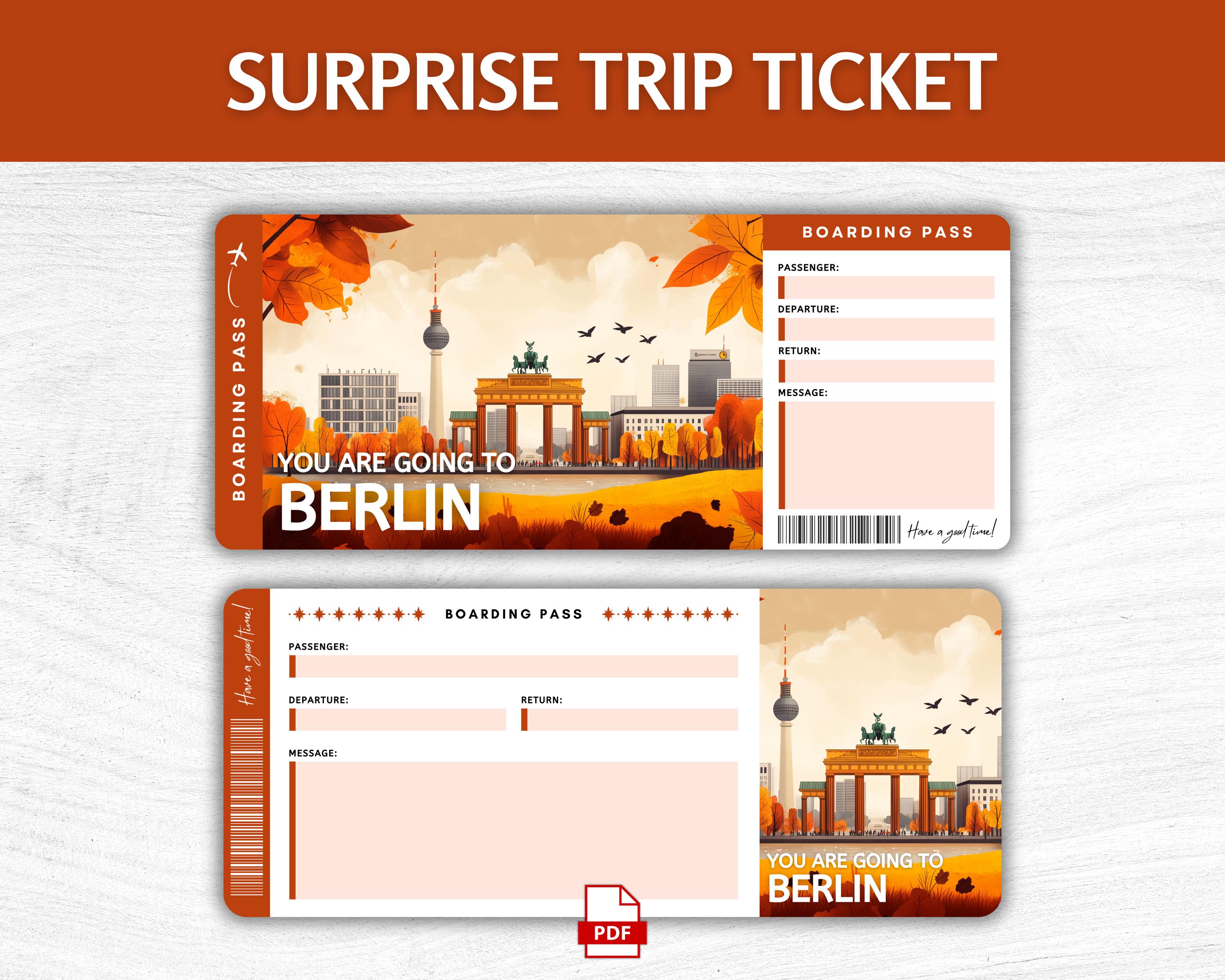 Printable Berlin Surprise Gift Ticket, Editable Germany Boarding Pass ...