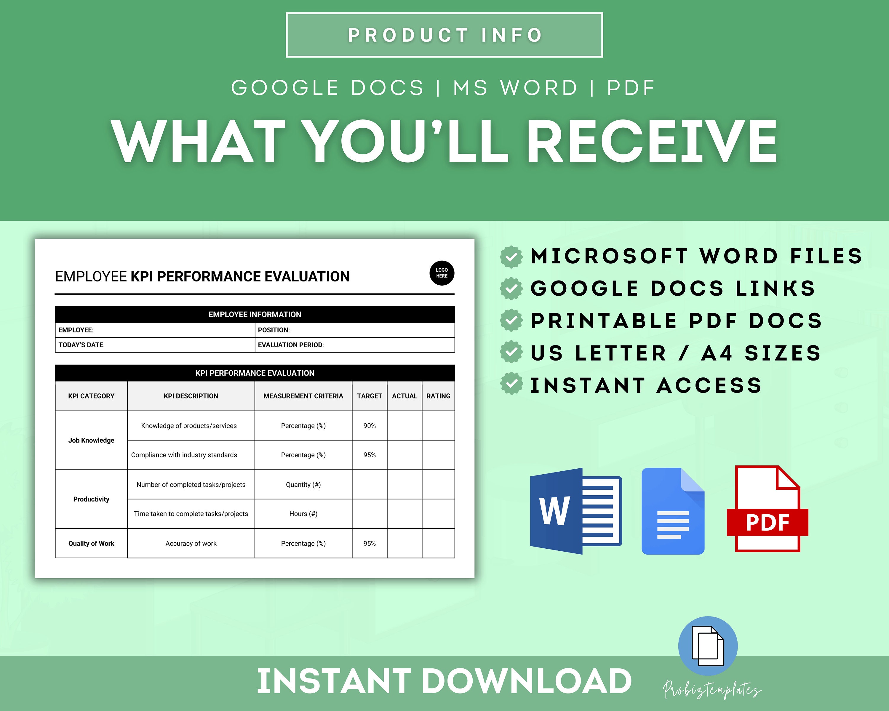 Employee KPI Performance Evaluation Form Template, Performance Metrics ...