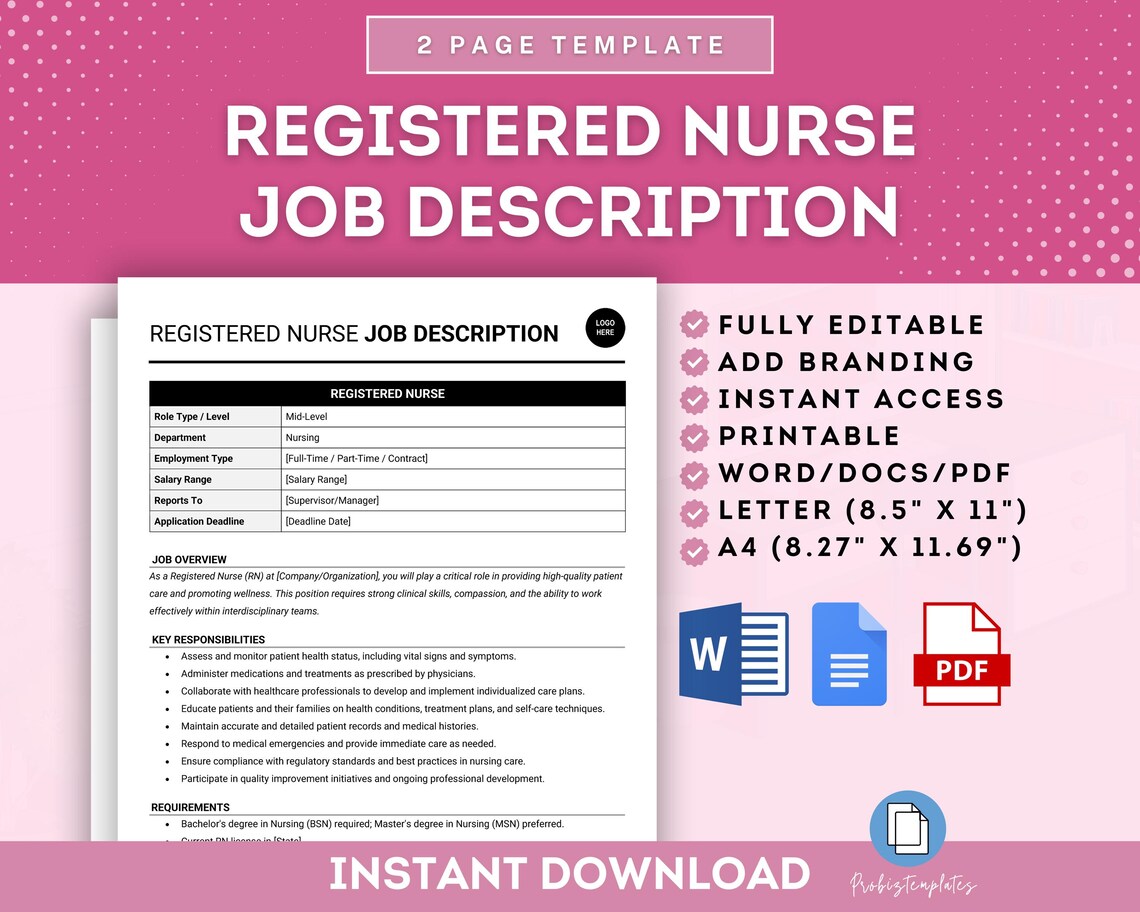 Registered Nurse (RN) Job Description Template, RN Job Description ...