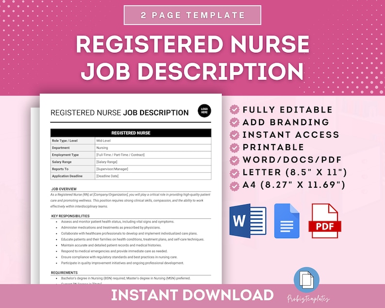 Registered Nurse (RN) Job Description Template, RN Job Description ...