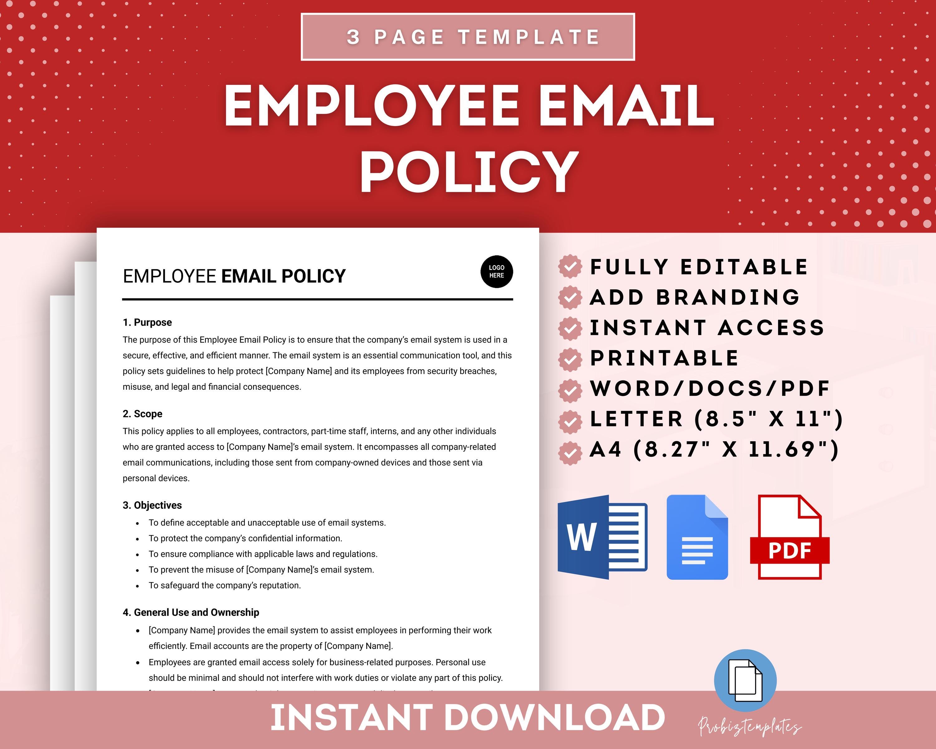 Employee Email Policy Template, Company Email Usage Policy, Email ...