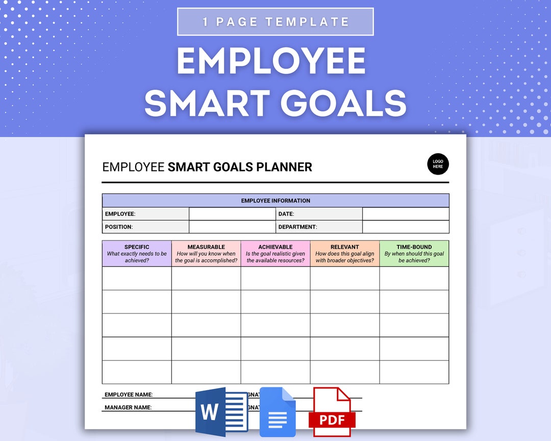 Employee SMART Goals Planner Worksheet Template, Employee Goal Setting ...