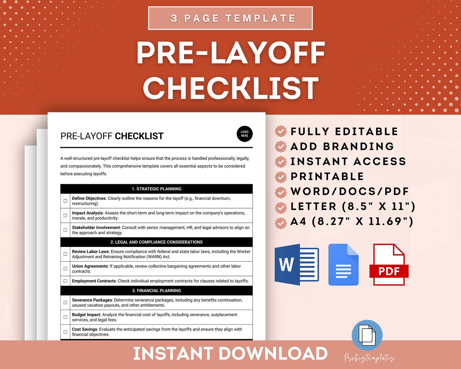 Pre-layoff Checklist Template, Employee Layoff Preparation, Layoff ...