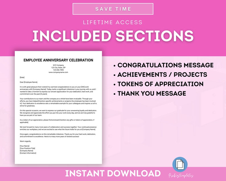 Employee Anniversary Celebration Letter Template, Employee Milestone ...