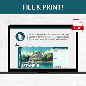 Printable Istanbul Surprise Gift Ticket, Editable Turkey Vacation ...