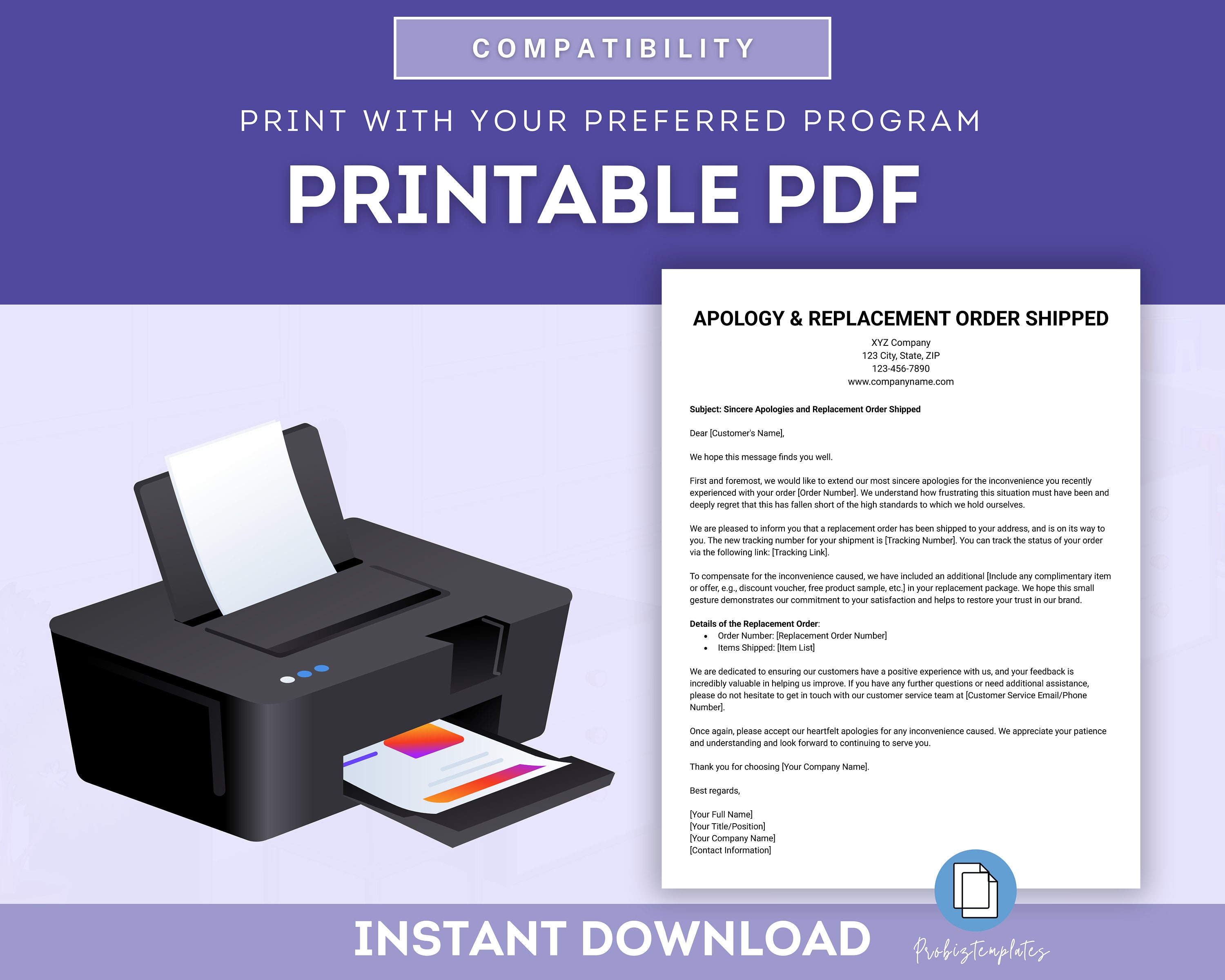 Apology & Replacement Order Shipped Letter Template, Apology and Order ...