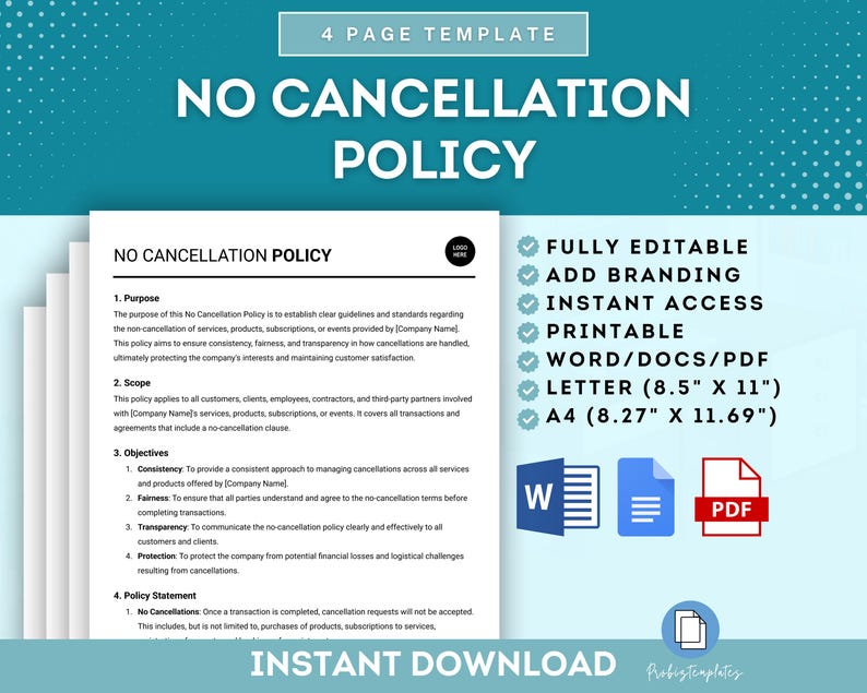 No Cancellation Policy Template, Cancellation Policy Guidelines, No ...