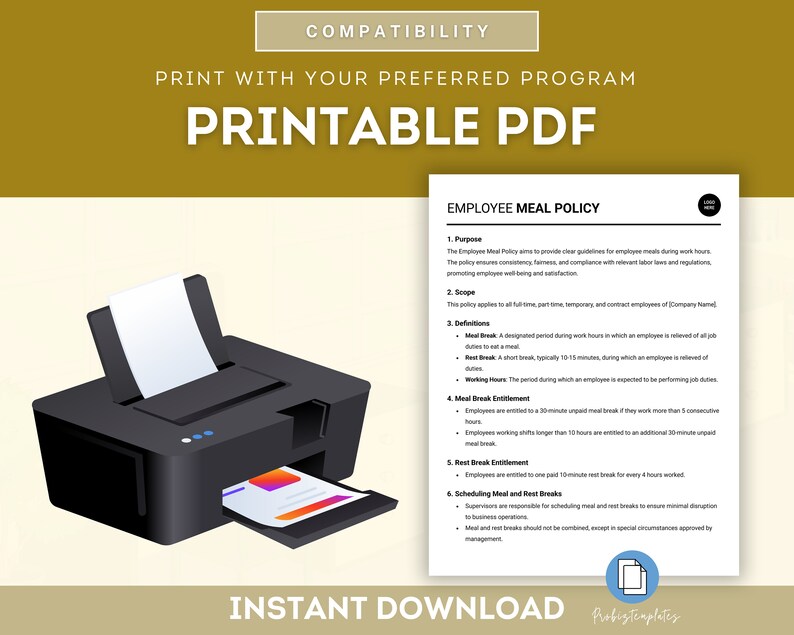 Employee Meal Policy Template, Workplace Meal Guidelines, Employee ...