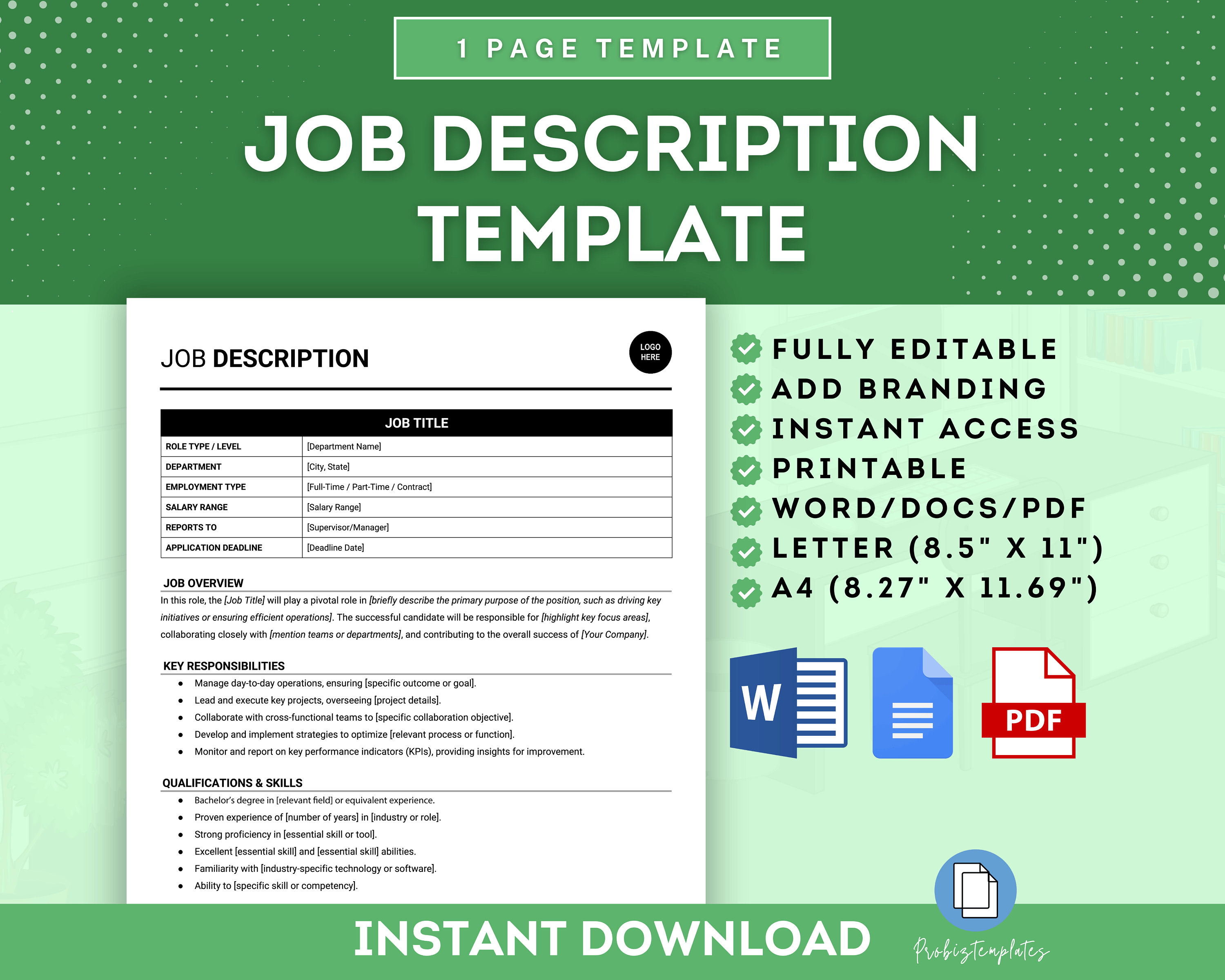 Job Description Template, Job Description Form, Employee Onboarding ...