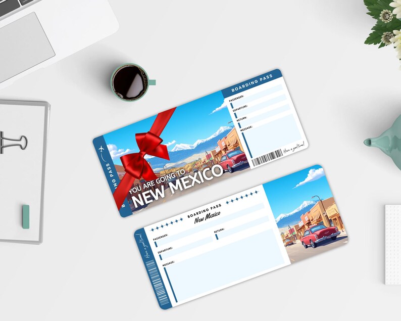 Printable New Mexico Surprise Gift Ticket, Editable Southwest Vacation ...