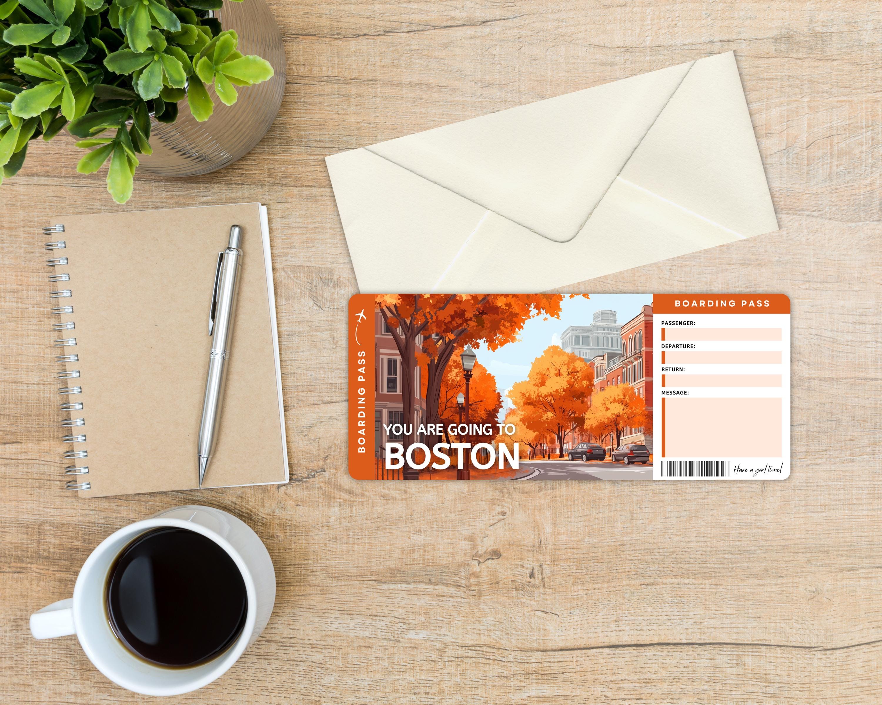 Printable Boston Surprise Gift Ticket, Editable Boston MA Boarding Pass ...