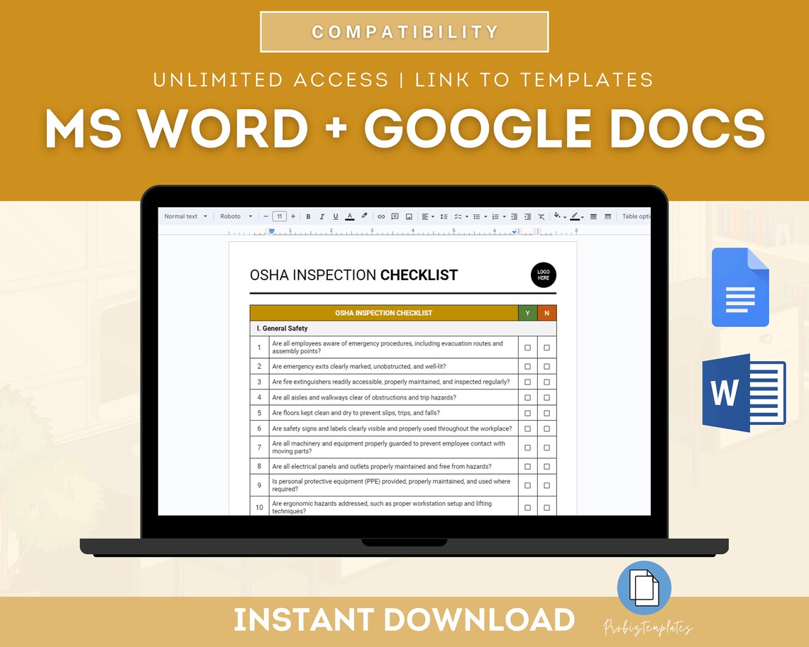 OSHA Inspection Checklist Template, Occupational Safety Evaluation Form ...