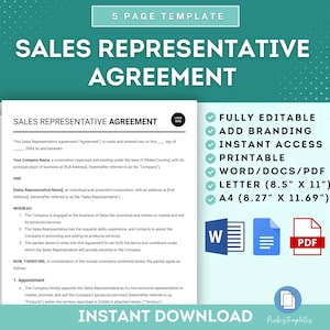 Sales Representative Agreement Template, Sales Rep Contract, Sales ...