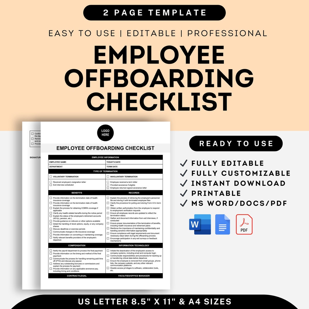 Employee Offboarding Checklist Template Employee Exit - Etsy